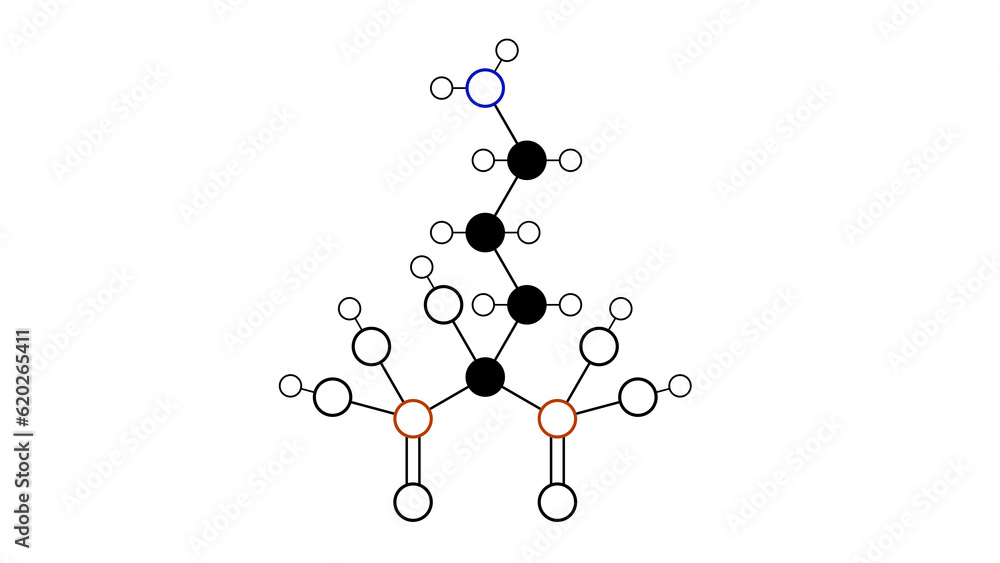 alendronic acid molecule, structural chemical formula, ball-and-stick ...