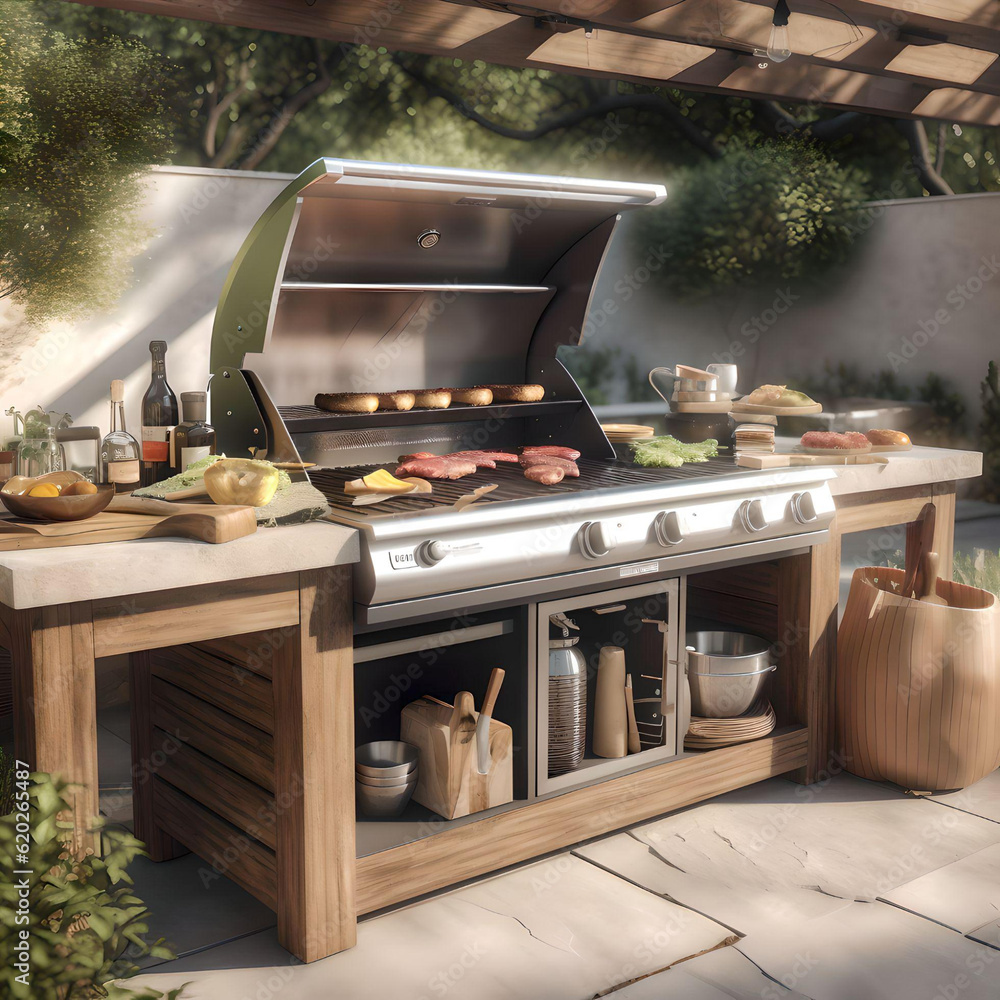 Custom Residential Outdoor Kitchen with Beautiful Wood Accents and ...