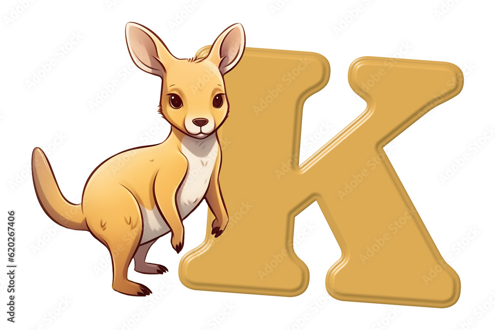 Uppercase letter K with cute kangaroo illustration, animal alphabet ...