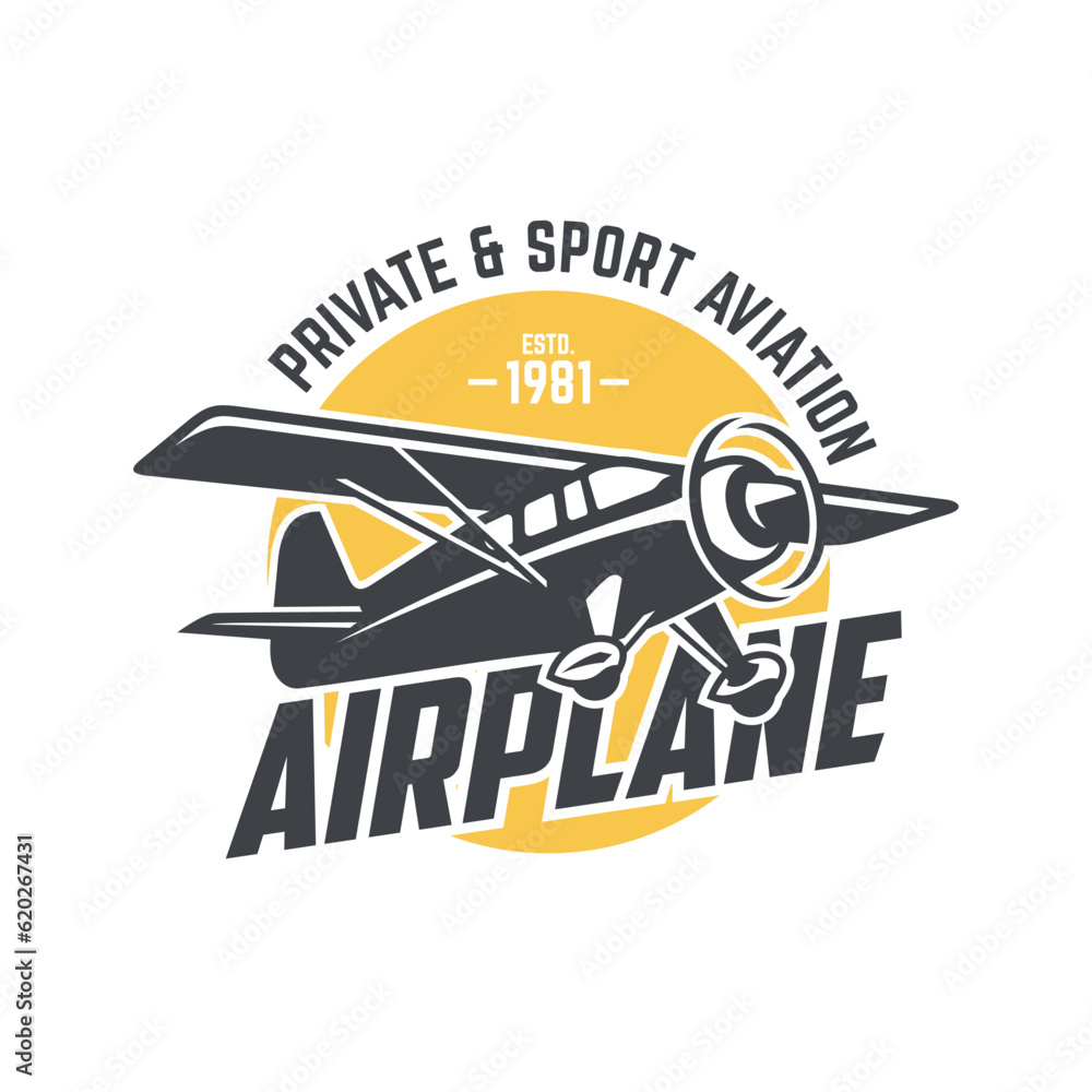 Vintage plane logo. Retro Grunge plane with emblem logo. Vector ...