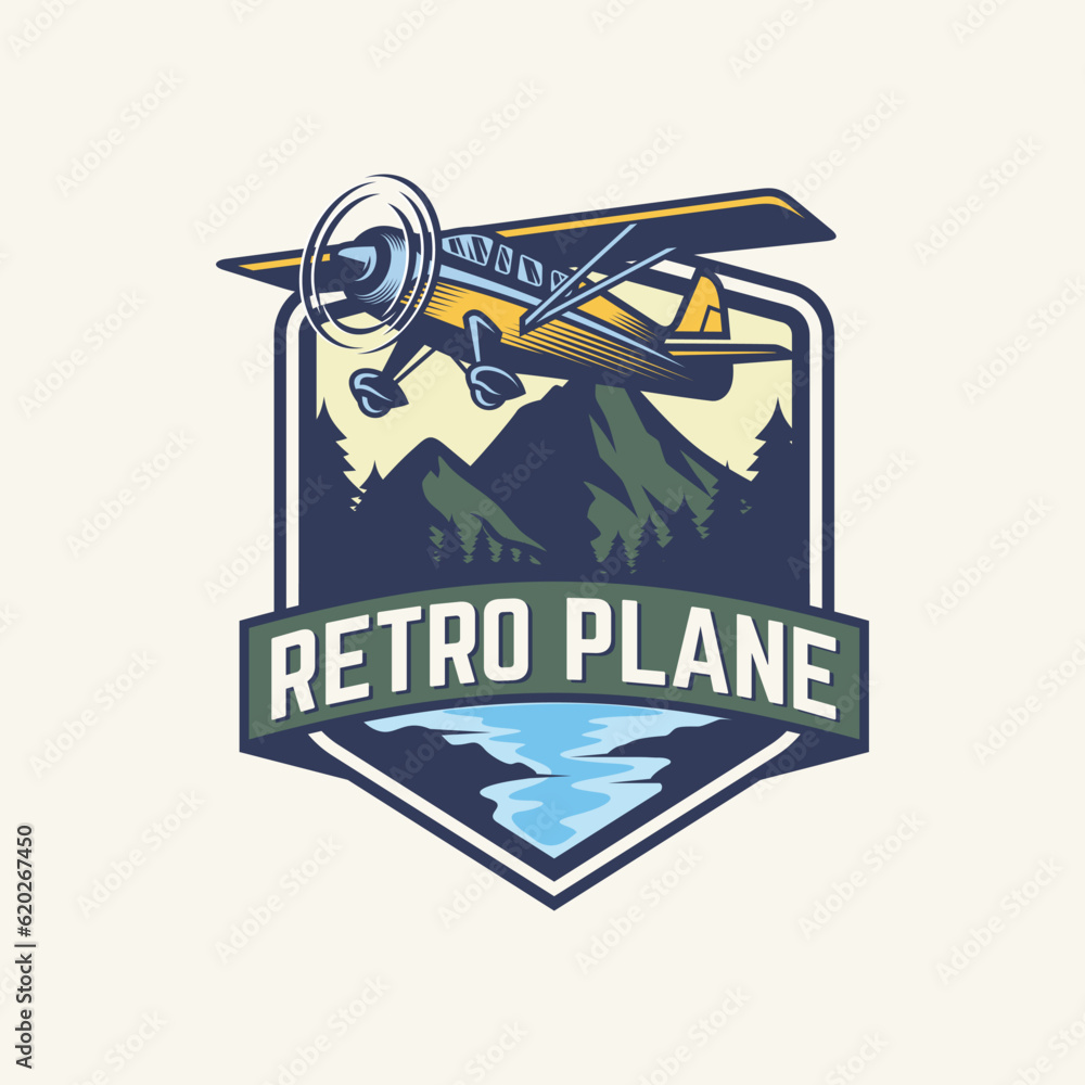 Vintage plane logo. Retro Grunge plane with emblem logo. Vector ...
