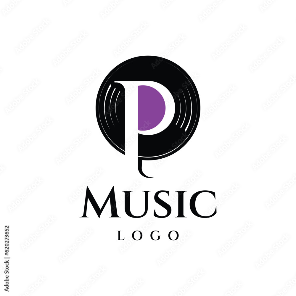 Vinyl Music Logo Icon. Initial P Letter Music Logo Design Template ...
