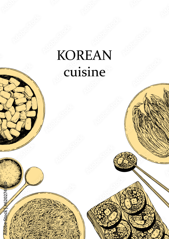 Vektorová grafika „Korean Restaurant Menu. Hand-drawn illustration of ...