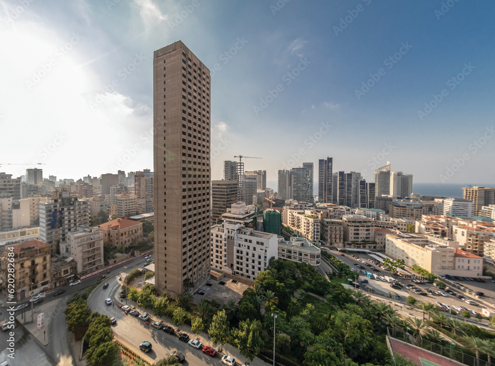 Murr tower, one of Beirut's most iconic abandoned buildings Stock Photo ...