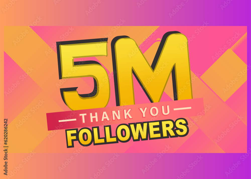 Thank you 5m followers banner, Thanks followers congratulation card ...