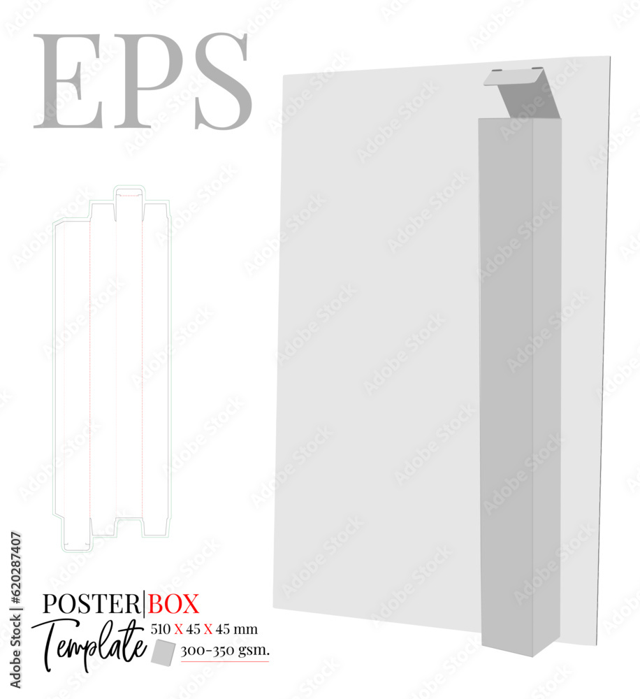 Poster box die cut template, vector. White clear blank poster box mock ...