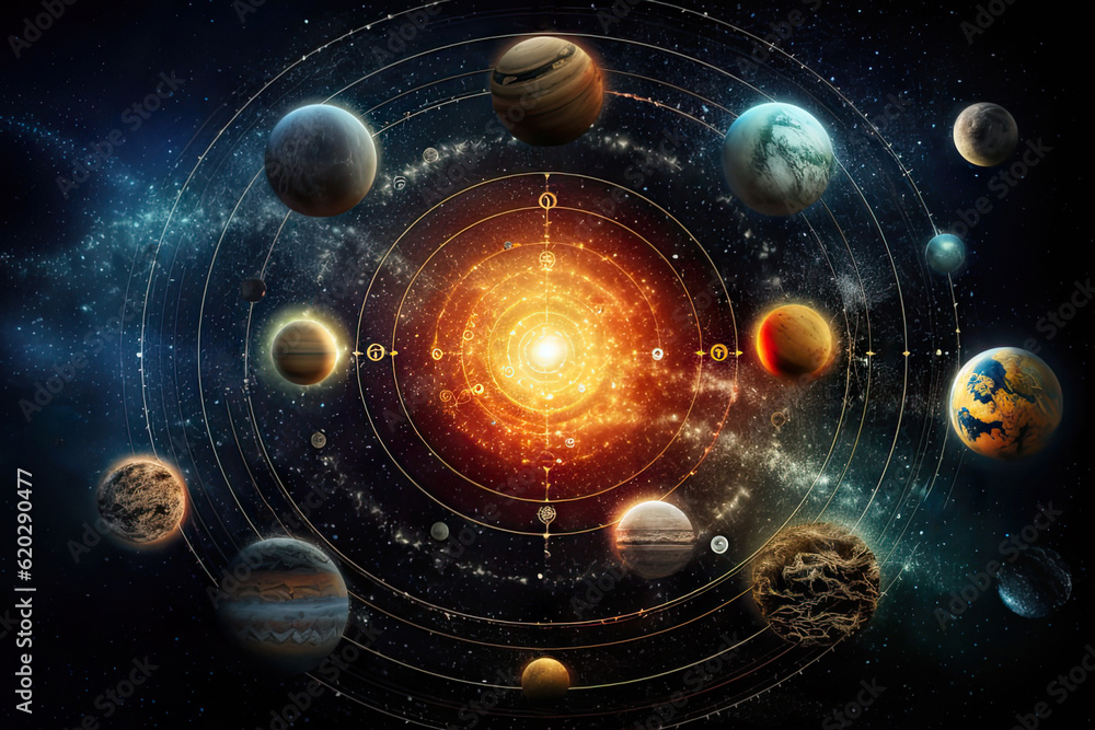 Abstract planet and space background. Astrology chart with stylized ...