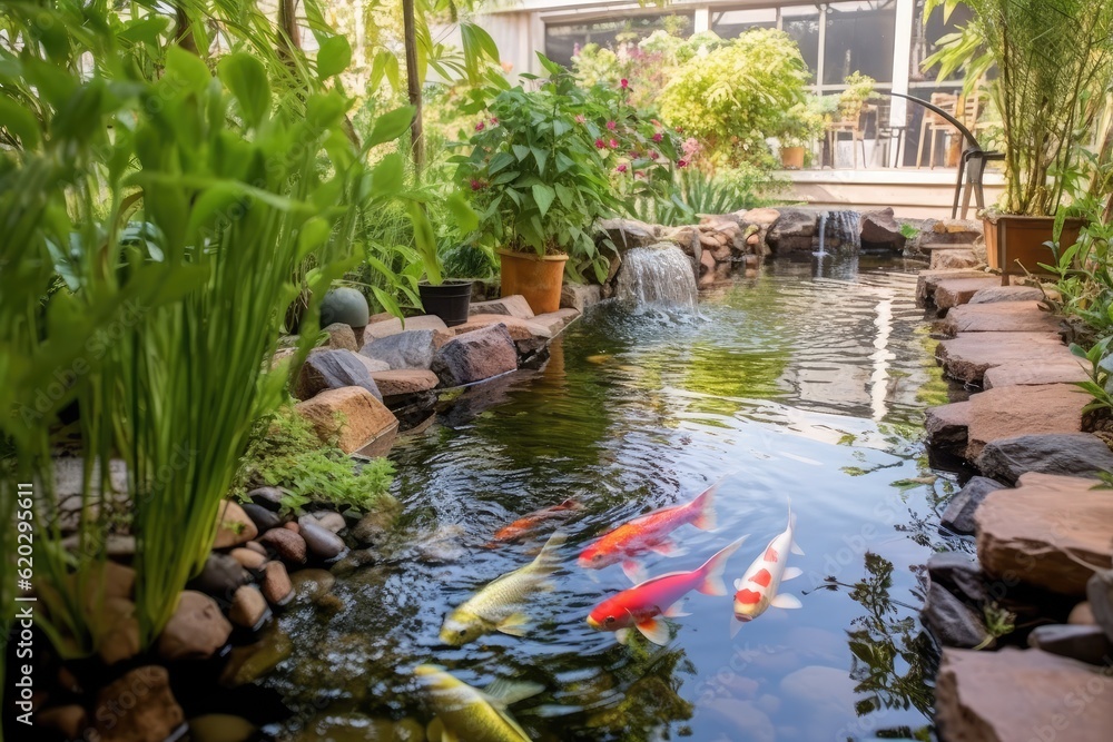 little fish pond at modern home design professional photograpphy AI ...