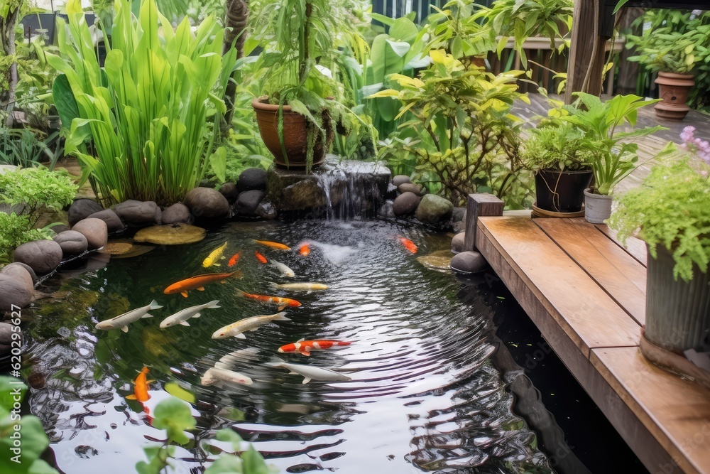 little fish pond at modern home design professional photograpphy AI ...