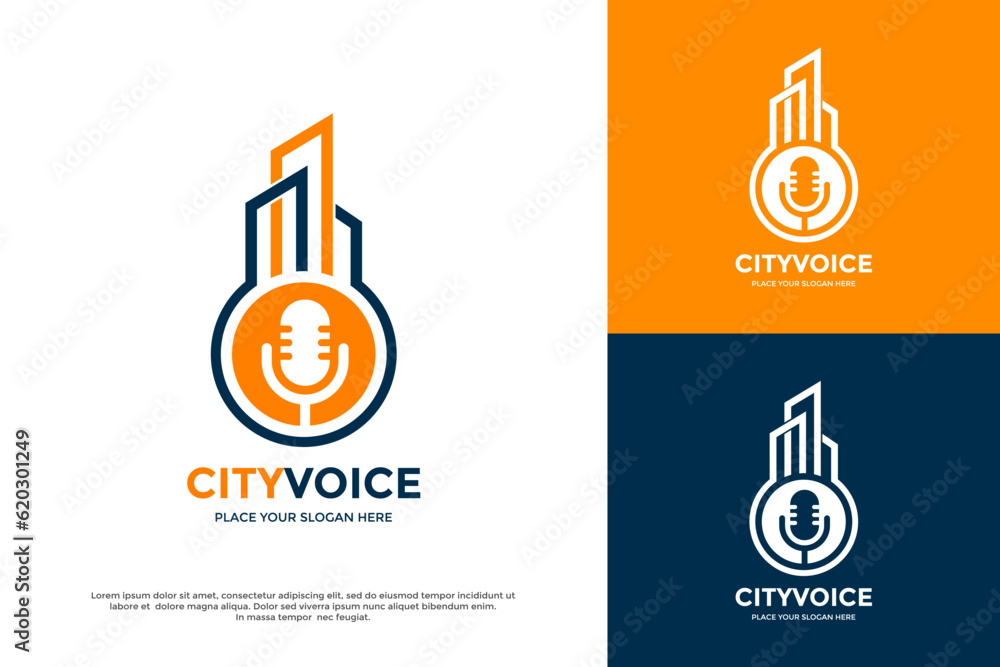 City voice vector logo template. This design use microphone and ...