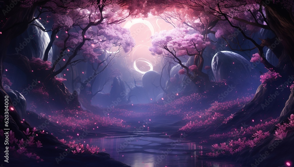 space background with tree in japanese style glowing space tunnel ...