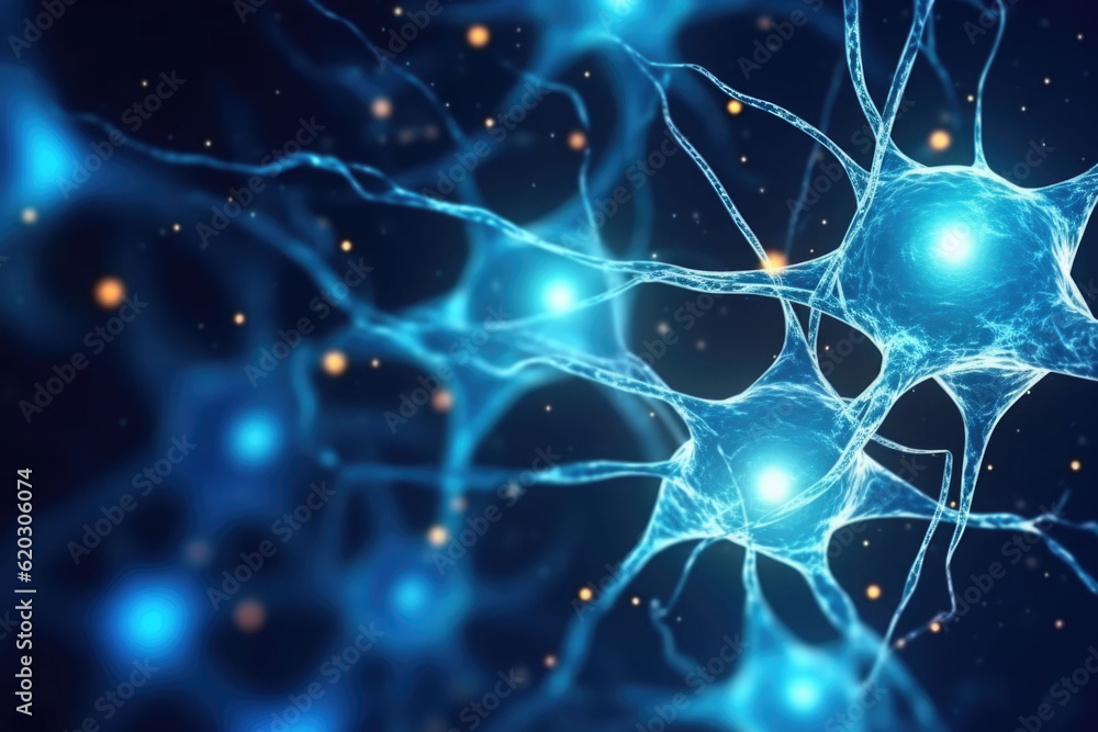 Nerve cell in blue colors. System neuron of brain with synapses ...