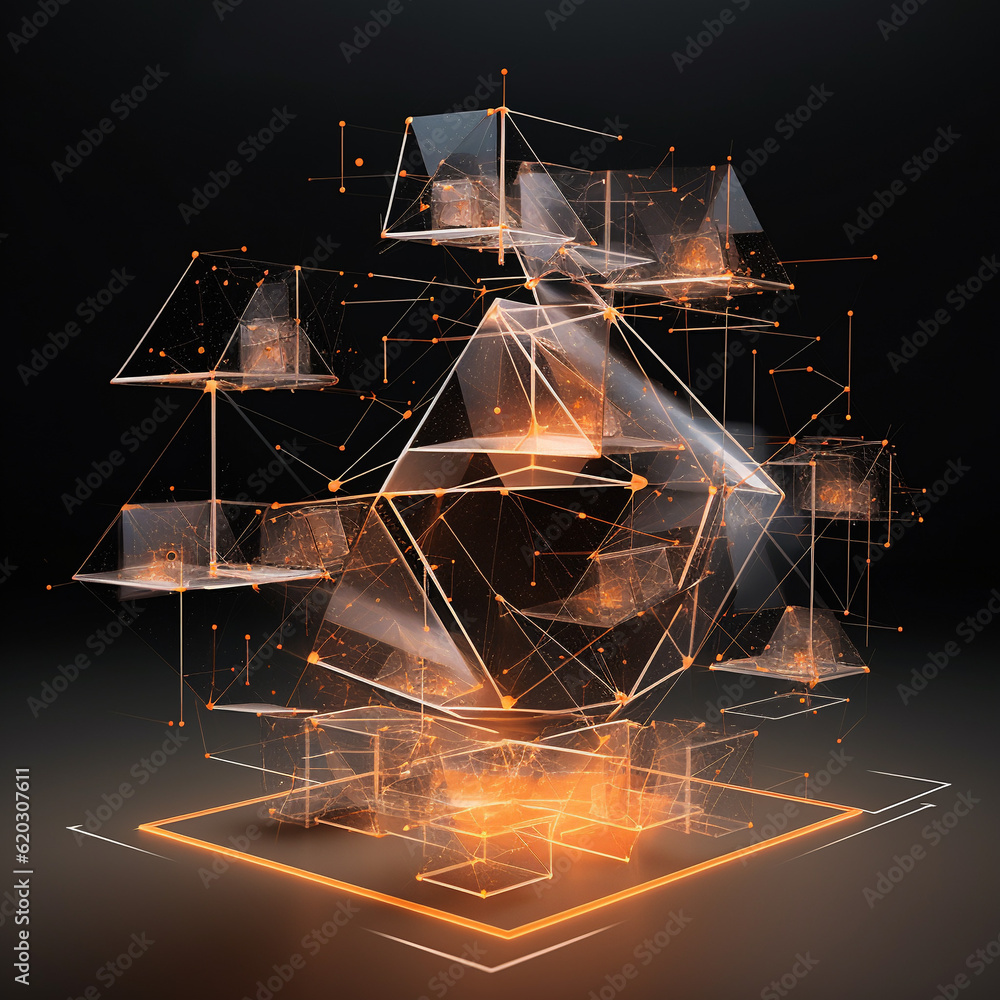 Abstract structure of triangles and points, space cubism fragmentation ...