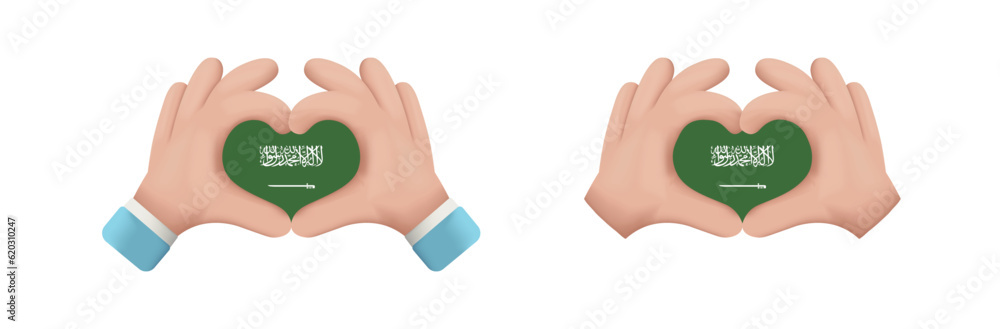Hand gesture. hands holding Saudi Arabia flag heart shape gesture to ...