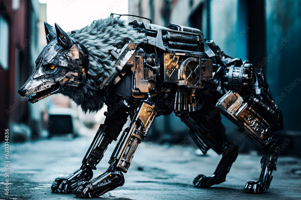 Cyberpunk Robotic Wolf prowling the neon-lit urban jungle ai generation ...