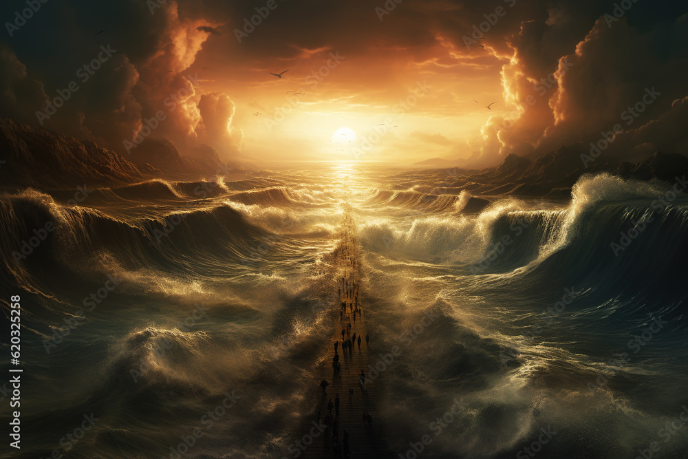 Israelites Crossing the Red Sea During the Exodus from Egypt Stock ...