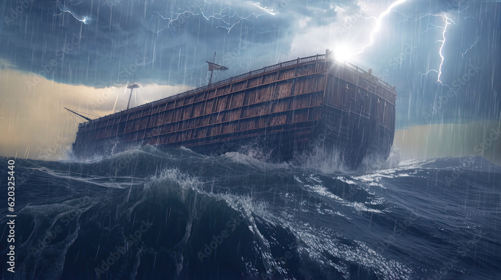 Noah's ark in Storm During the Flood Stock Illustration | Adobe Stock