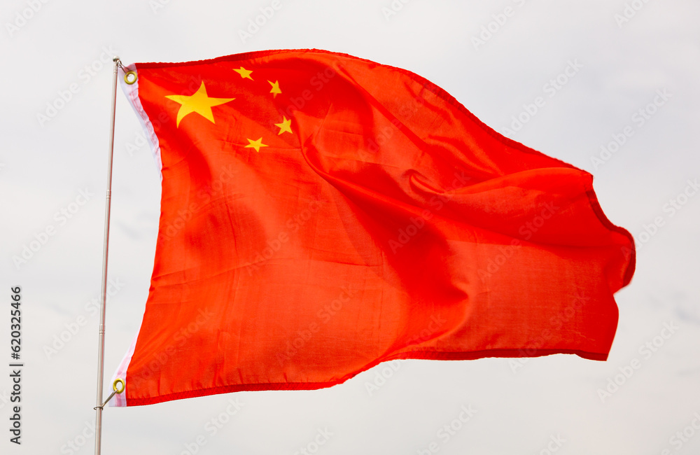 Red flag of China with five golden stars symbolizing Communist ...