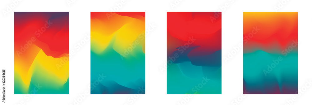 Set of bright red, yellow, green and blue vibrant gradient colors ...