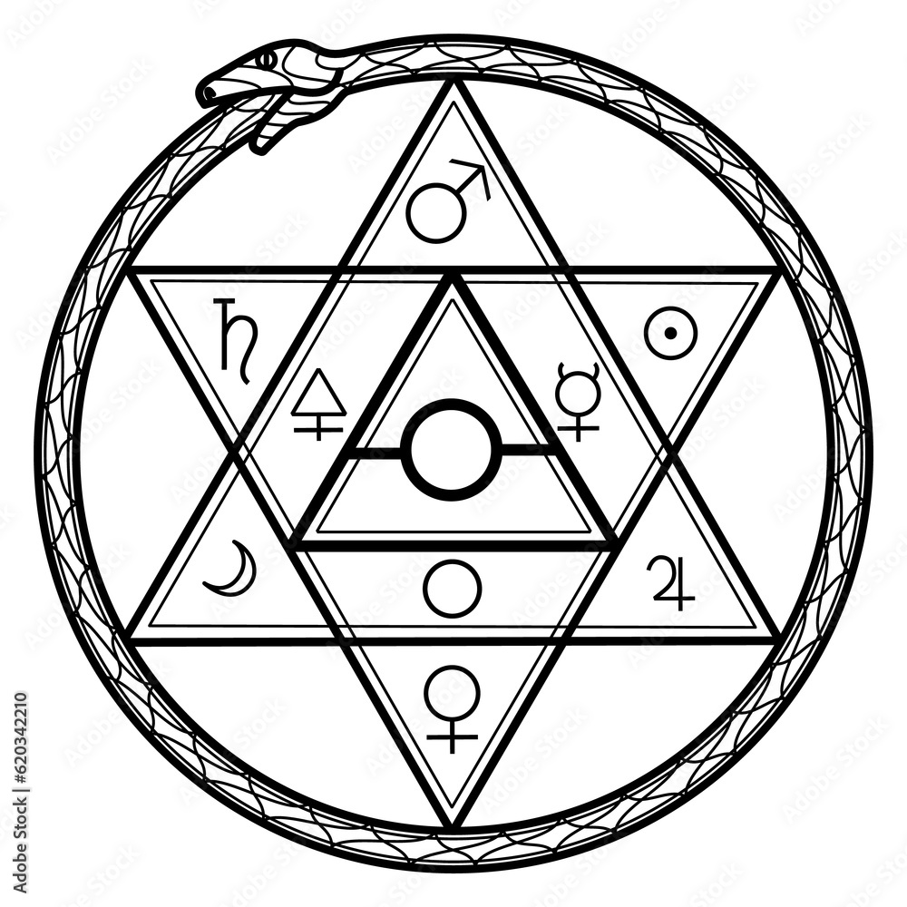 Esoteric diagram. Round alchemy ritual signs sketch Stock Illustration ...