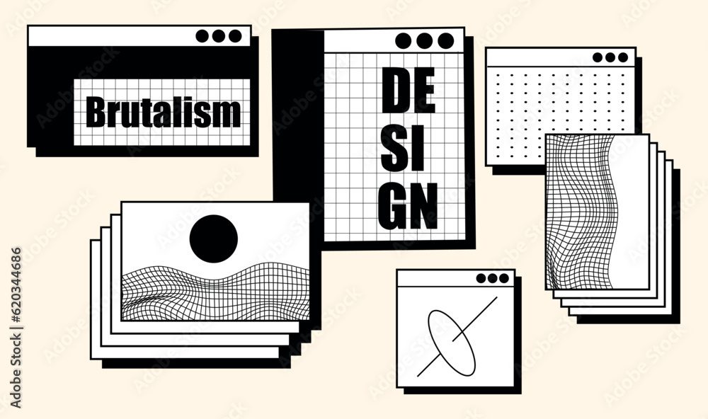 Pop up design.Brutalist black template. Computer layout. Notebook ...