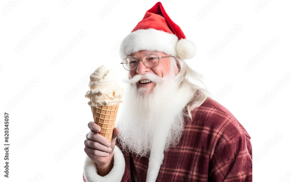 Santa Claus with a waffle cone and ice cream, creating a heartwarming ...