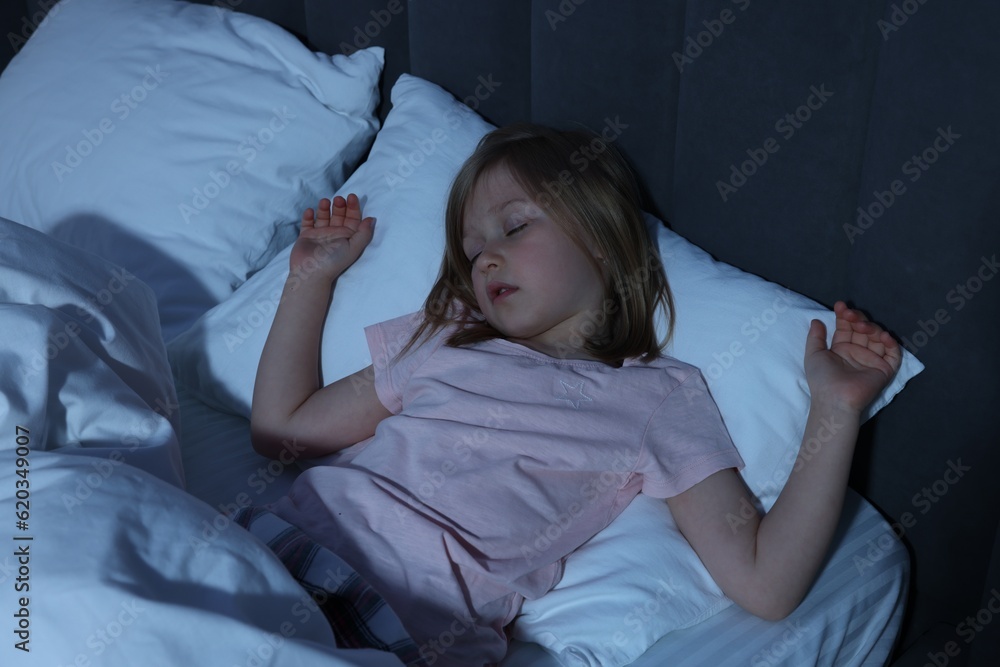 Little girl snoring while sleeping in bed at home Stock Photo | Adobe Stock