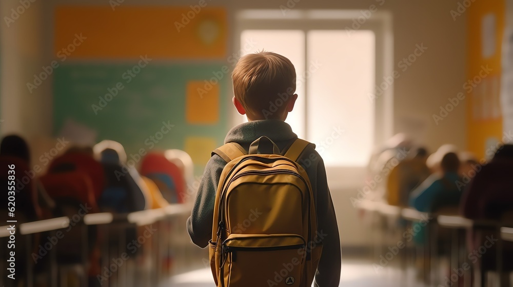 Young boy in a classroom on his first day of school Stock Photo | Adobe ...