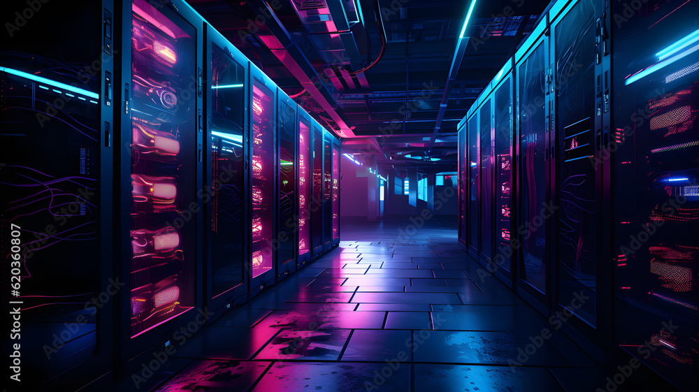 Data center with server racks, 3D concept illustration of information ...