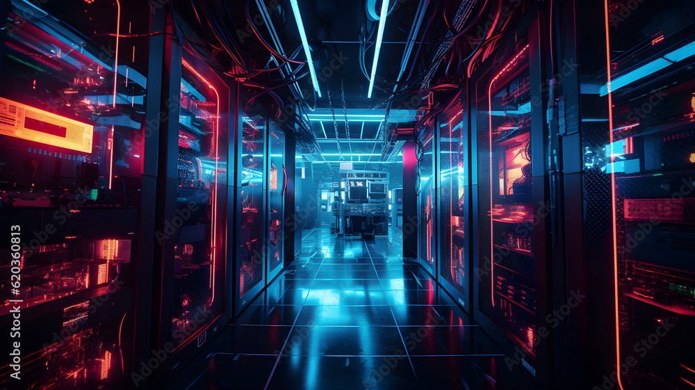 Data Center With Server Racks 3d Concept Illustration Of Information Technology Cyber Network