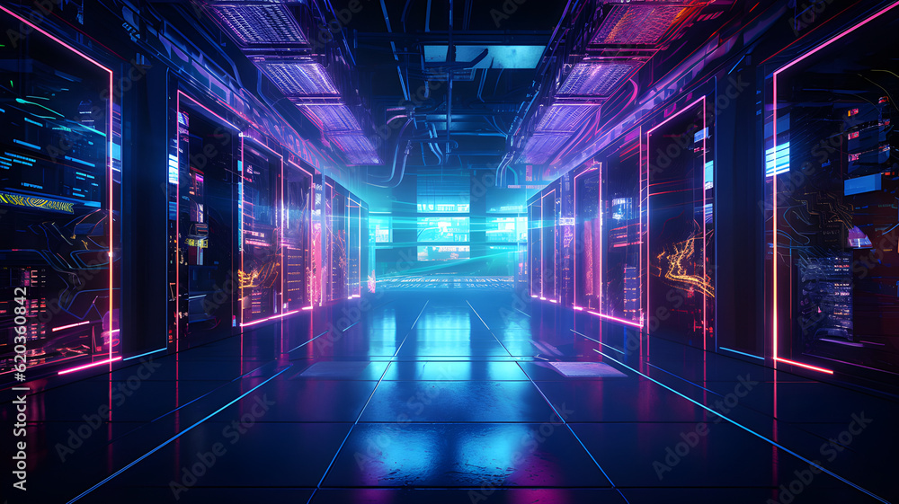 Data center with server racks, 3D concept illustration of information ...