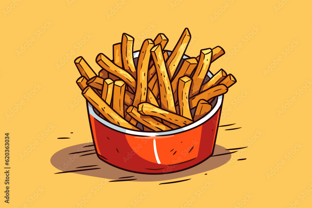 Hand-drawn cartoon Sweet potato fries flat art Illustrations in ...