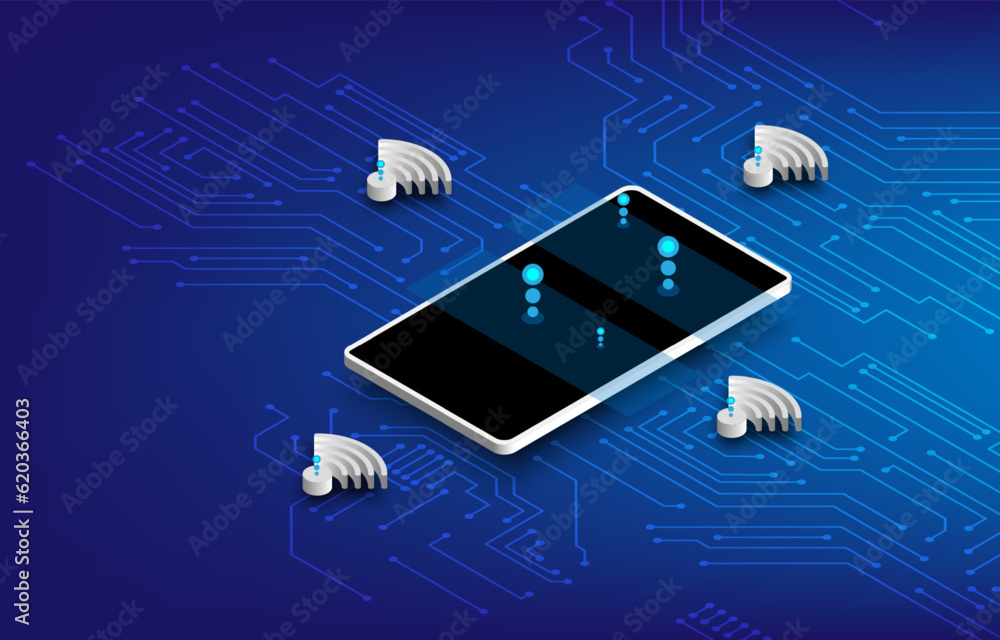 Mobile phone, 3d model, network model, futuristic, on technology ...