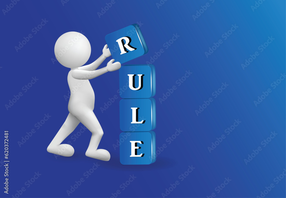 3d small people rule text on square blue blocks sign background vector ...