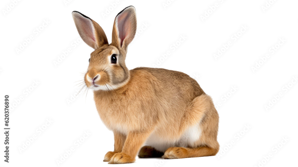 Studio picture of a fawn-colored Flemish Giant rabbit seated on a ...