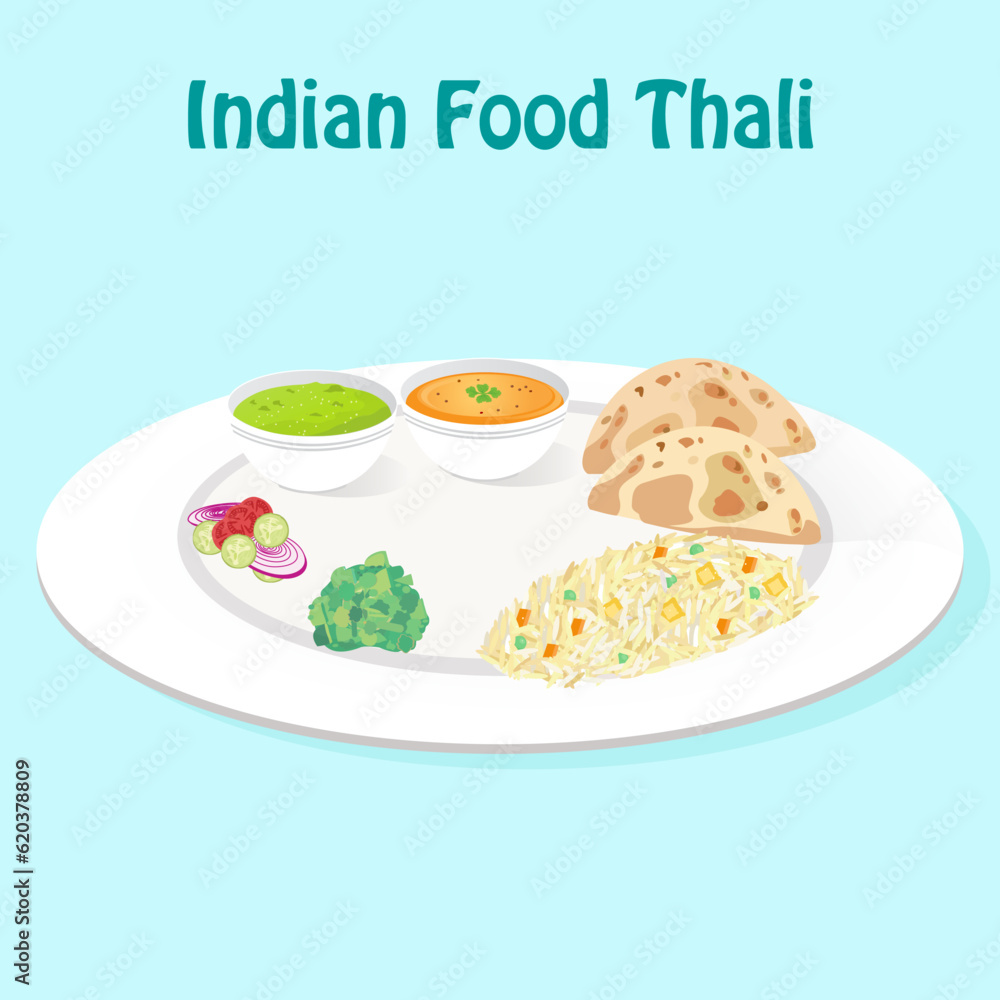 Indian traditional food thali. various dishes served on platter flat ...
