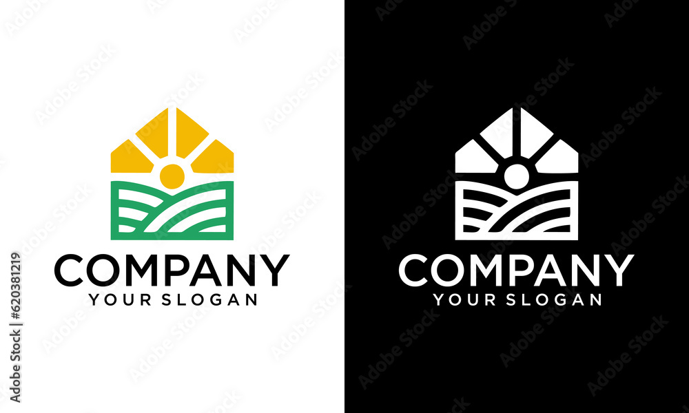 Vector farm house icon template. Linear organic farming symbol ...