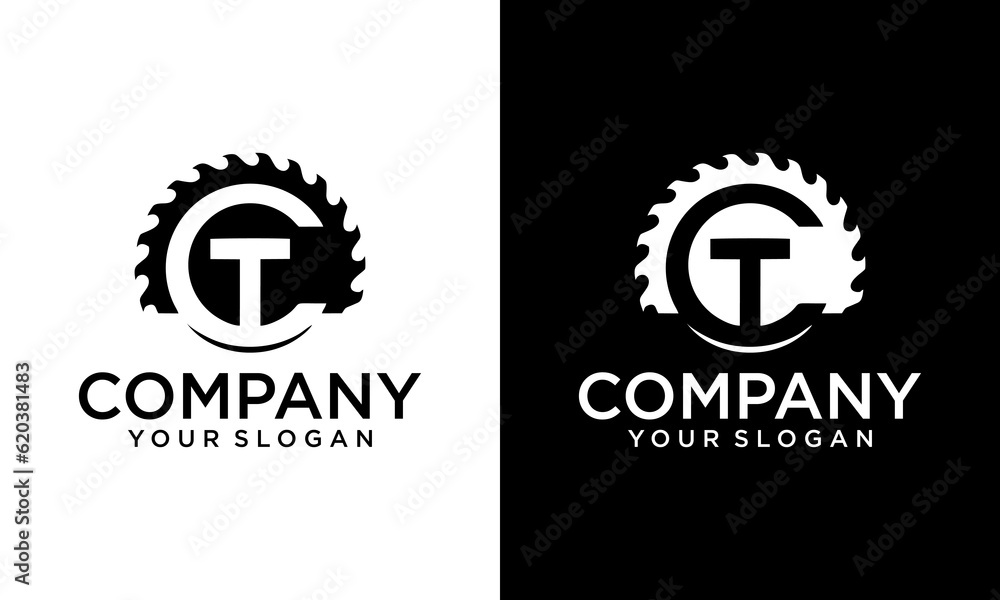 Letter CT/TC for cut symbol logo design.sawmill with letter CT shape ...