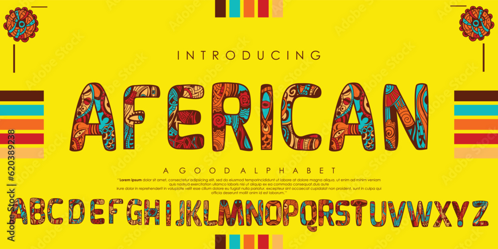 AFRICAN culture font with a Tribal African ethnic seamless pattern is ...