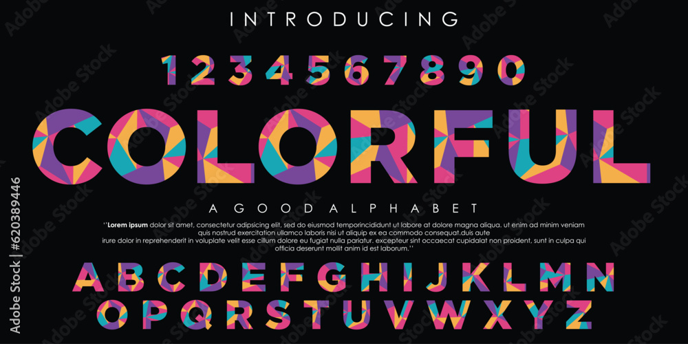 Geometric color font art alphabet, abstract decorative letters set ...