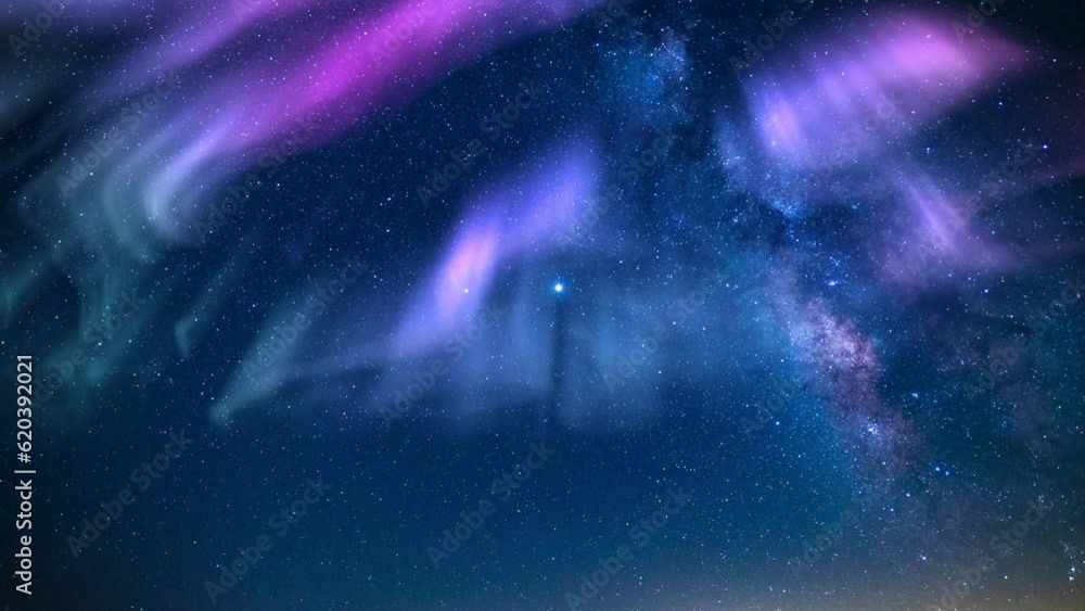 Aurora Purple and Green with Milky Way Galaxy Loop in Southeast Sky ...