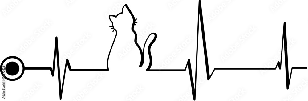 heartbeat line icon with Cat Electrocardiogram Car svg design Stock ...