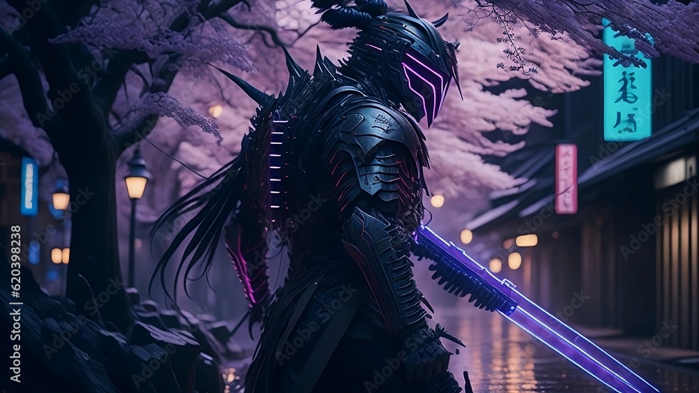 A Cybernetic Samurai Traditional Japanese Armor Fused With Futuristic ...