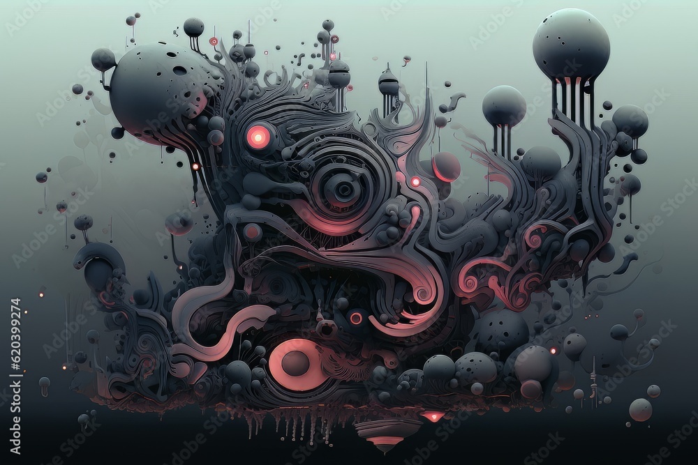 Abstract artwork grey and pink background with spheres and lines ui ux ...