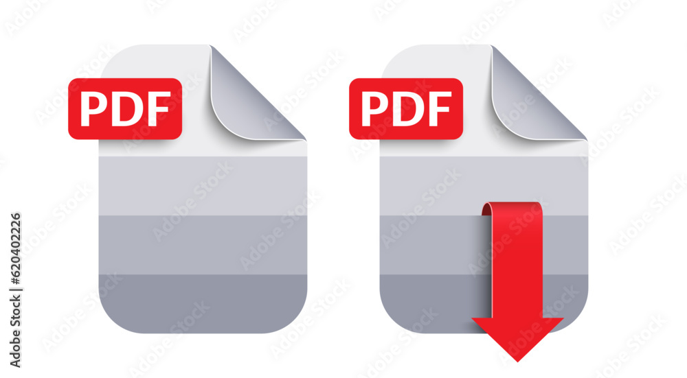 PDF file icons set. Normal icon and download icon on a transparent background PNG24. Realistic ...