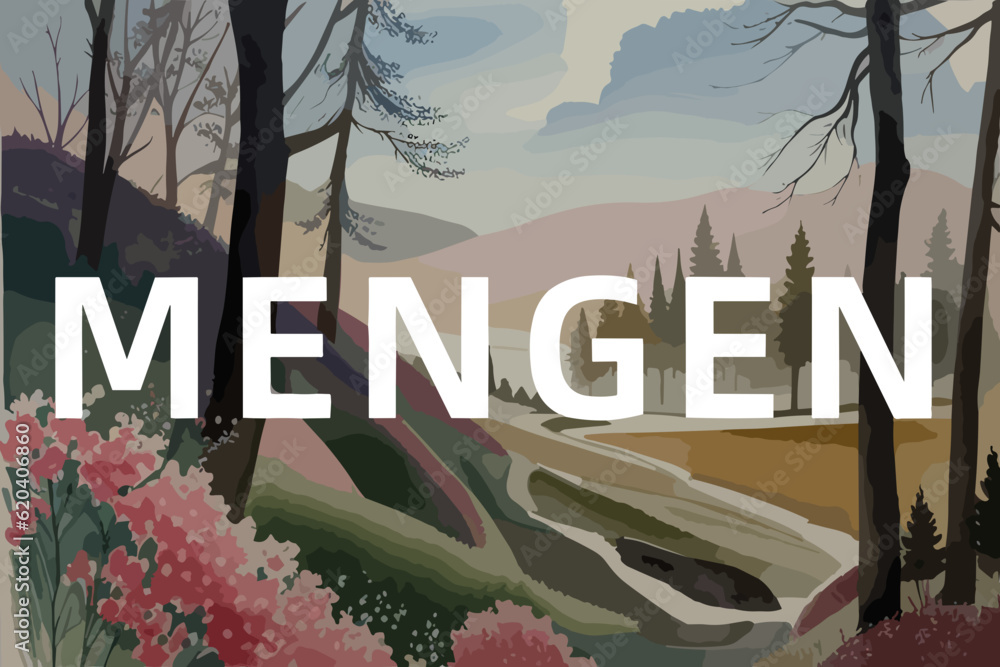 Beautiful watercolor painting of a Turkish scene with the name Mengen ...