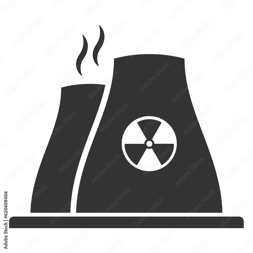 Vector illustration of nuclear factory icon in dark color and ...