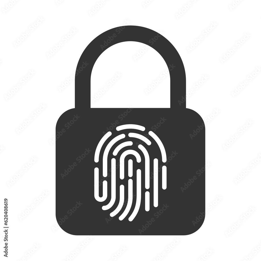 Vector illustration of fingerprint lock icon in dark color and ...