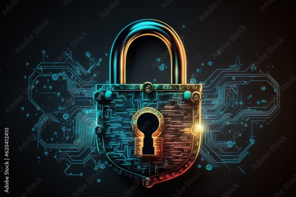 Cybersecurity Padlock, Digital Lock on Technology Network Data ...