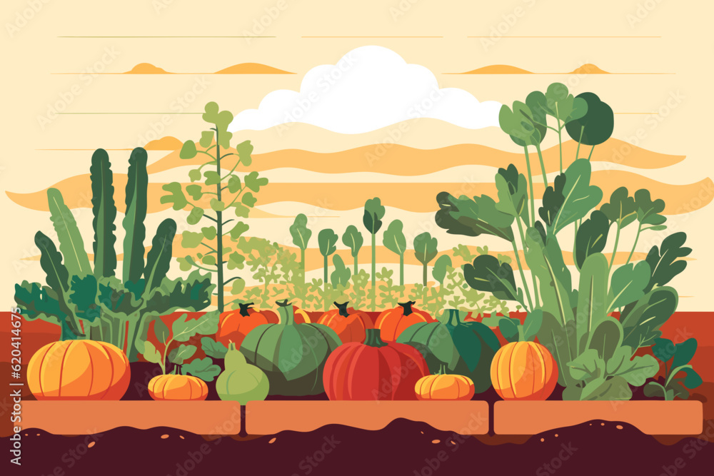 Hand-drawn cartoon Vegetable patch flat art Illustrations in minimalist ...